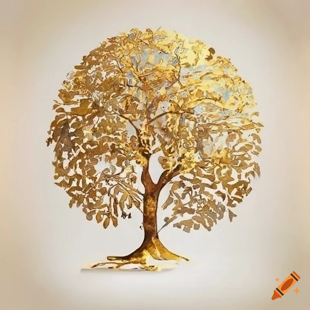Personalized tree Ketubah hand gilded in 23 carat gold leaf on Craiyon