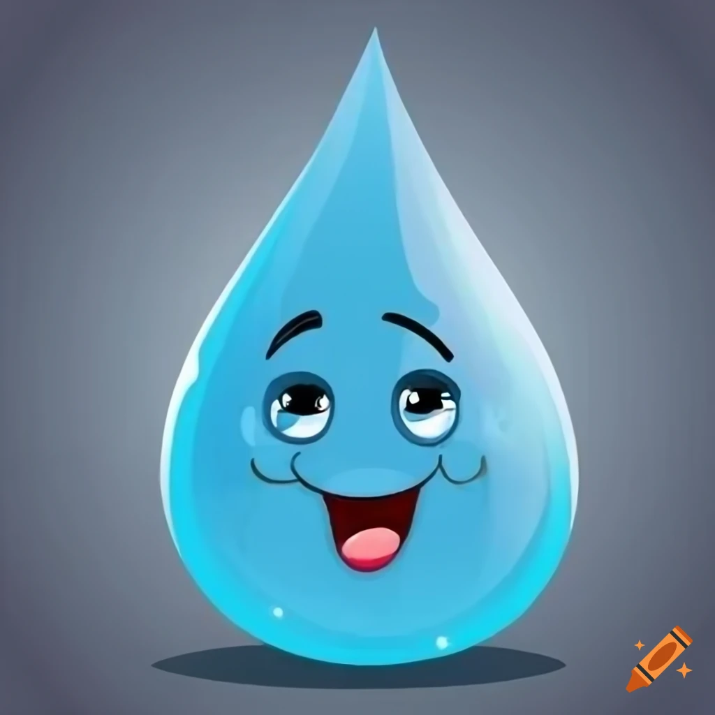 Cartoon water droplet with a smiling frozen lower half on Craiyon