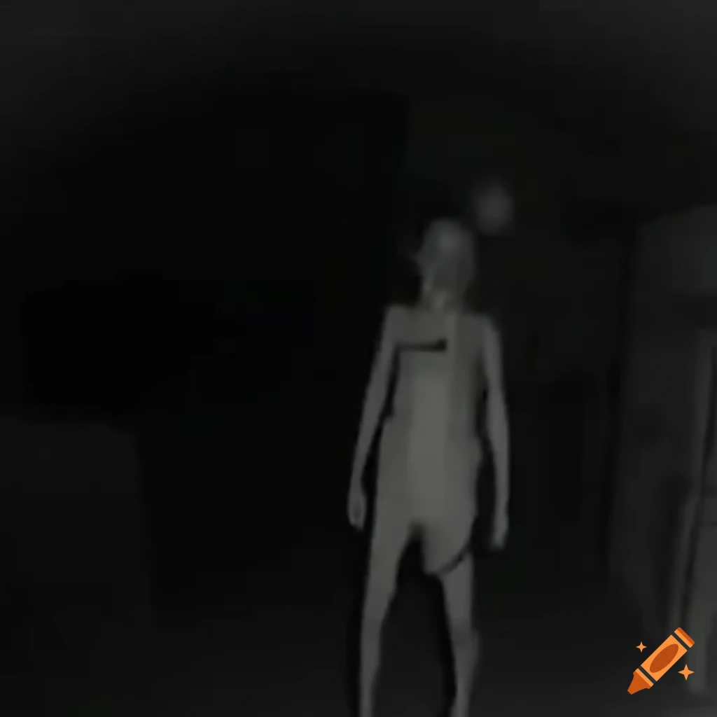 Eerie creepy humanoid creature staring at security camera on Craiyon