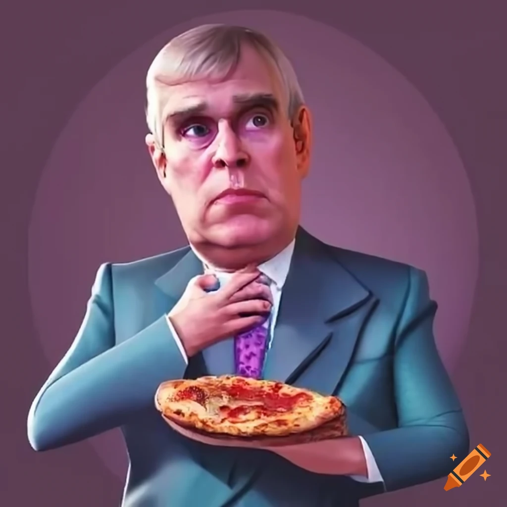 Prince andrew enjoying pizza at a restaurant with pixar-style animation ...