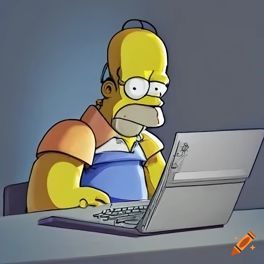 Manga-style Homer Simpson learning about the office subject with a ...