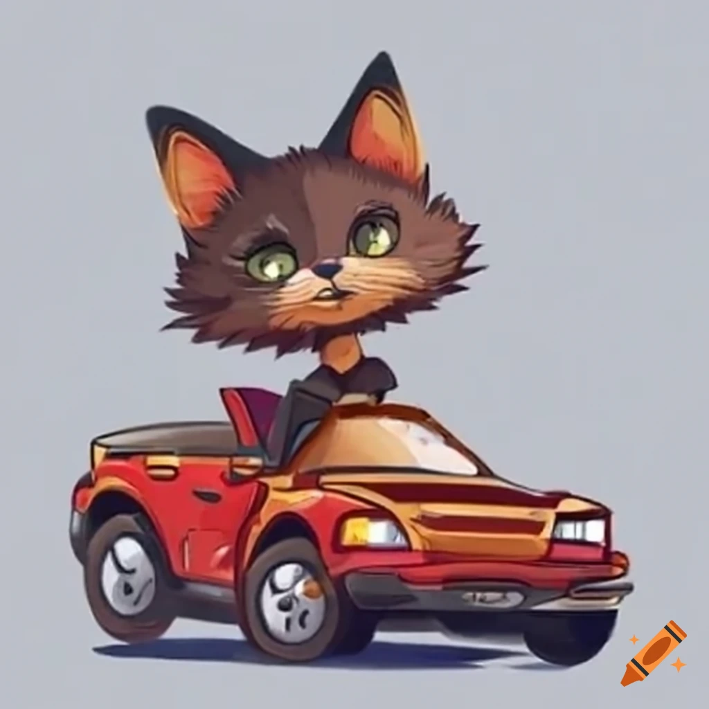 Furry cat riding a car on Craiyon