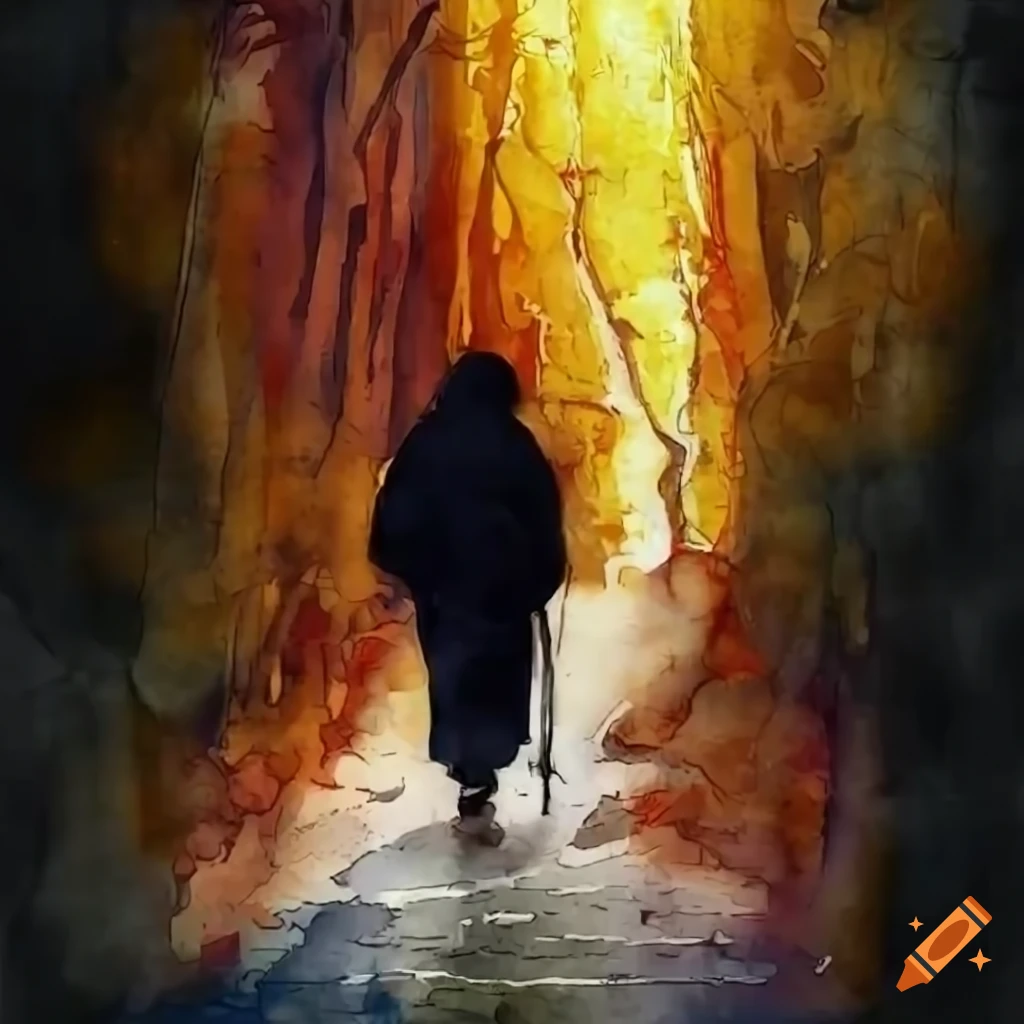 Vagabond walking down an empty path on Craiyon