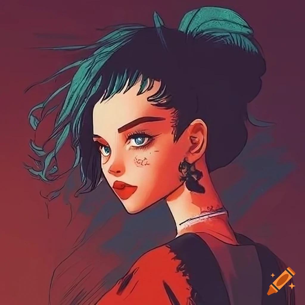 Retro manga style woman with a mohawk on Craiyon