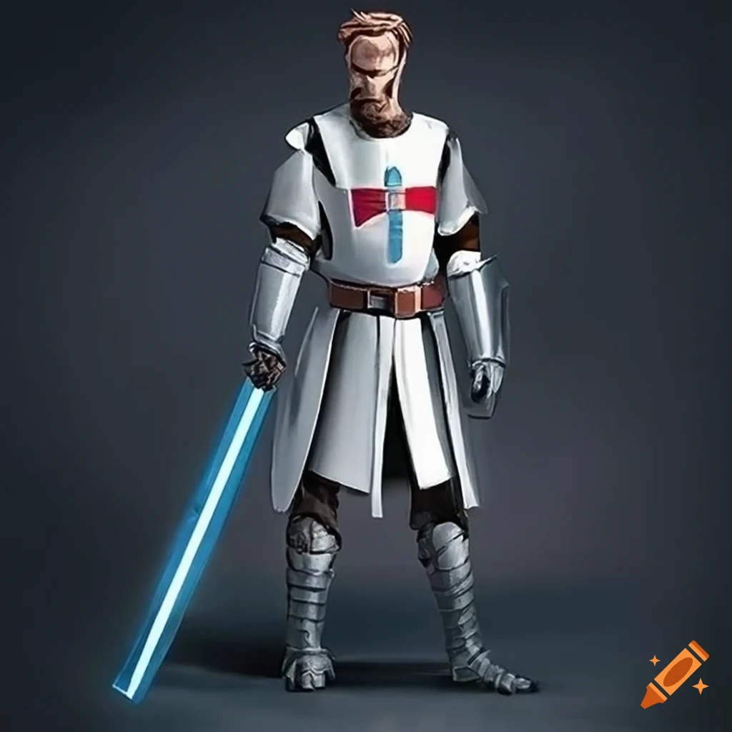 Fusion of gambit and obi wan kenobi in blue and white templar armor ...
