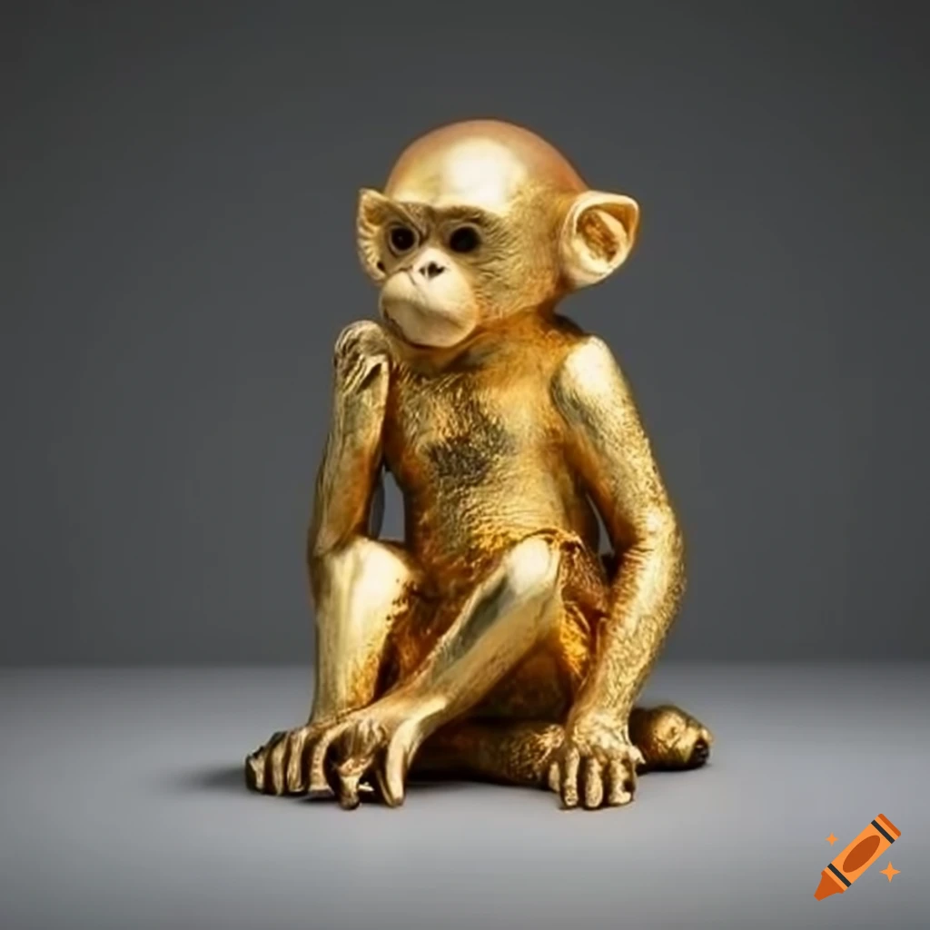 Intricately crafted golden statue of a resting baby monkey on Craiyon