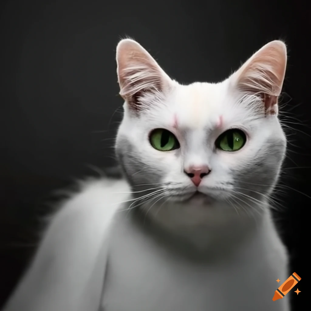 White cat with black bangs wearing a gold medal on Craiyon