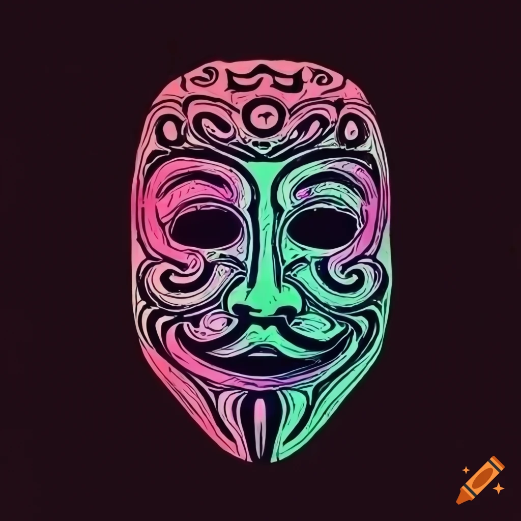 Hacker mask with mandala colors and bold lines on Craiyon