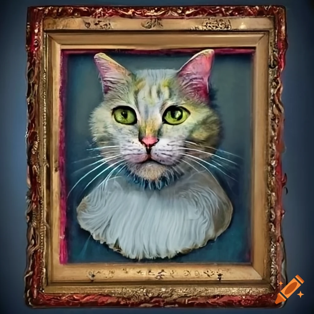 Smiling victorian colorful cat in a cameo frame on Craiyon