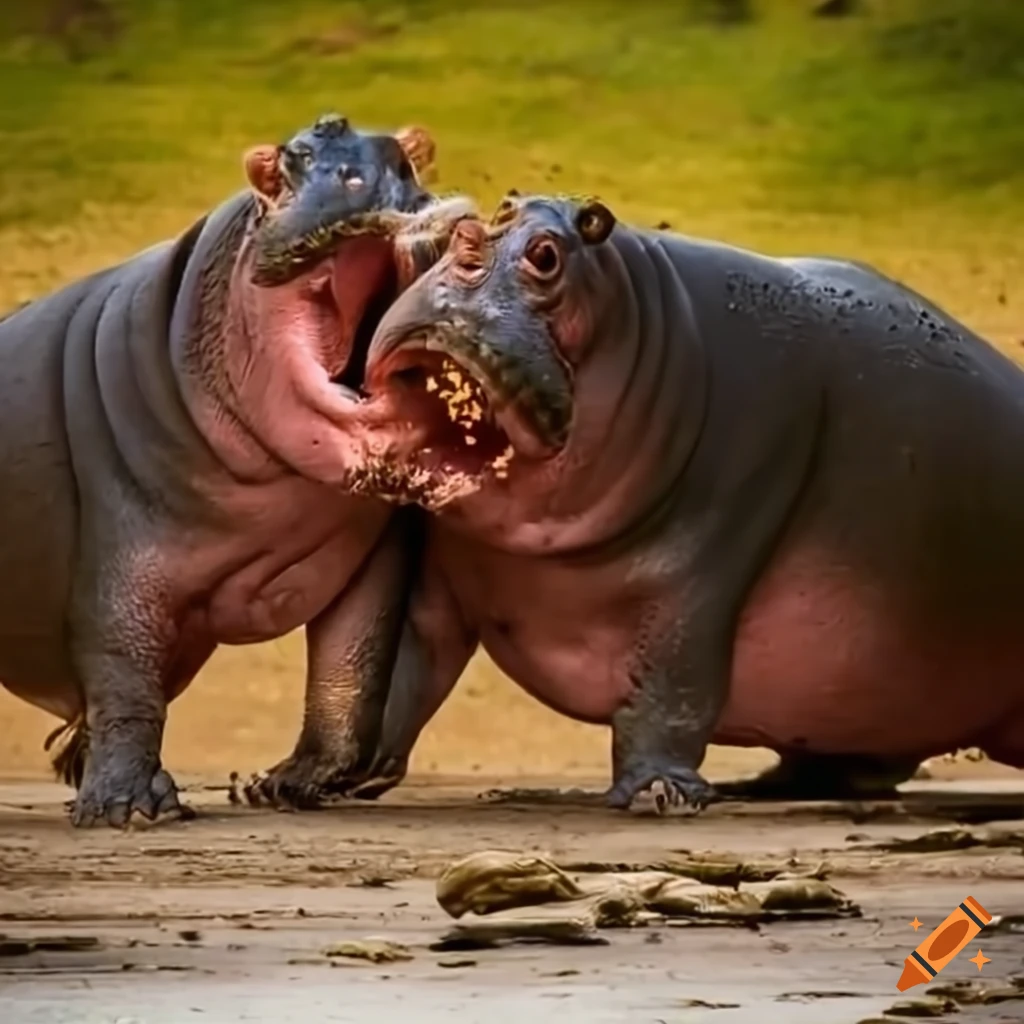 Hippo and goat engaging in a playful fight on Craiyon