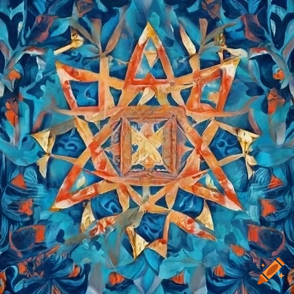 Hand-painted jewish pattern featuring tree of life with star of david ...