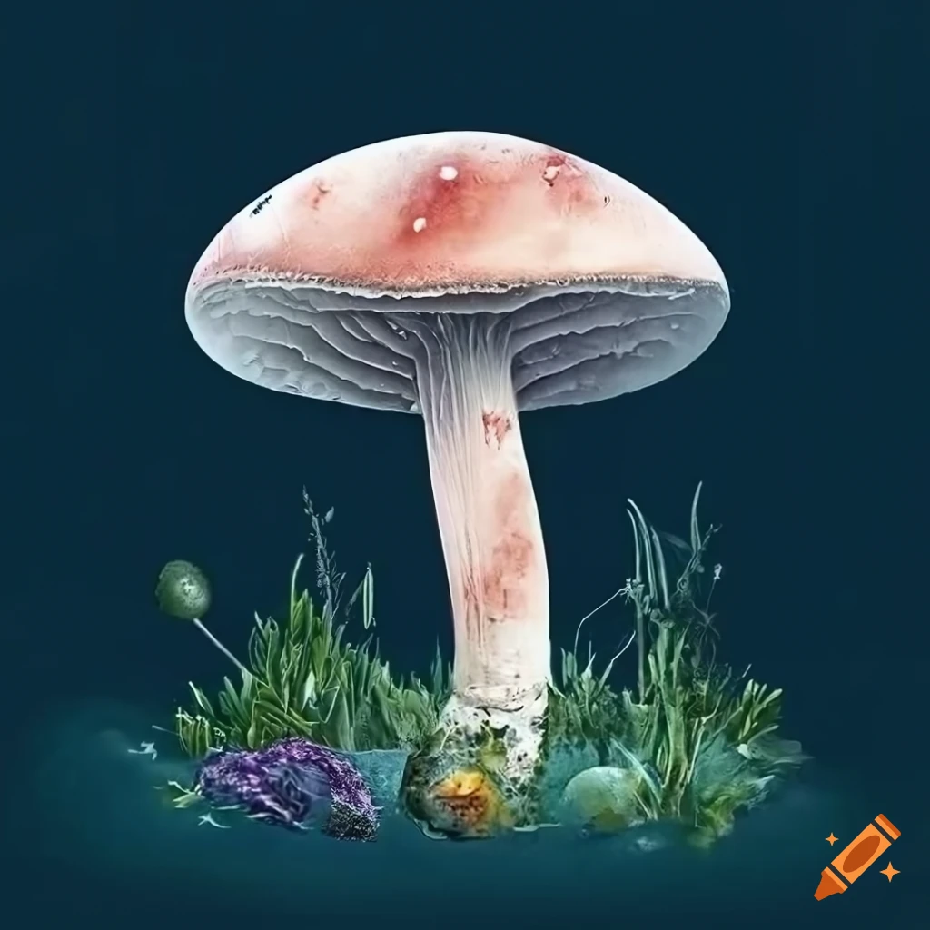 High definition 4k realistic mushrooms with vintage watercolor texture ...