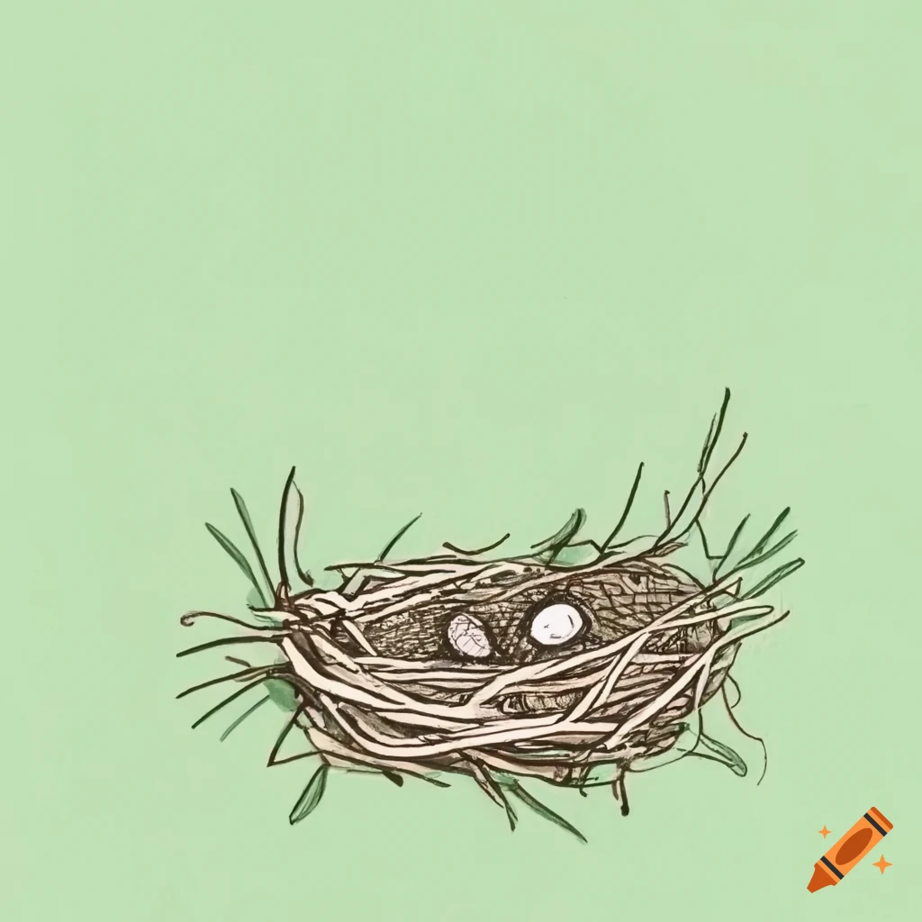 One line drawn bird's nest in green pastel tones on Craiyon