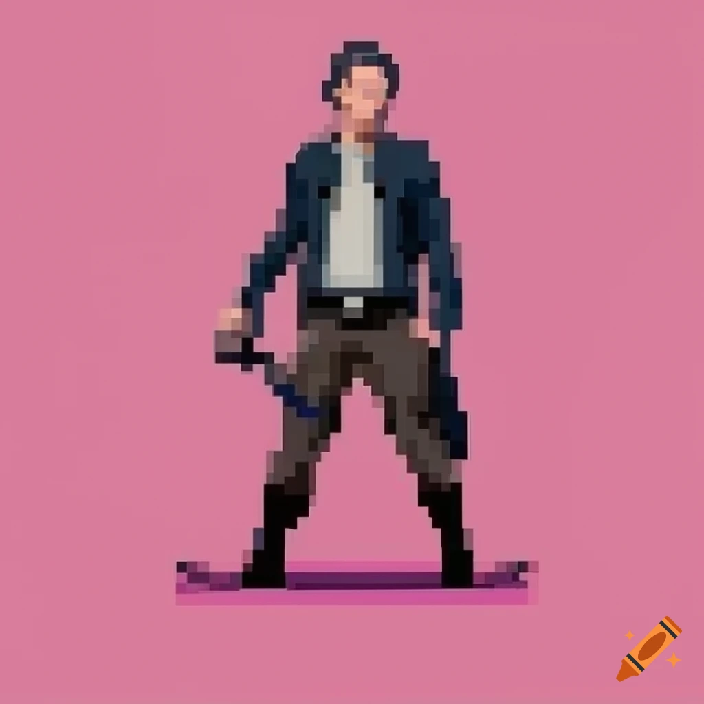 Pixel art full body view of han solo from star wars on pink background ...