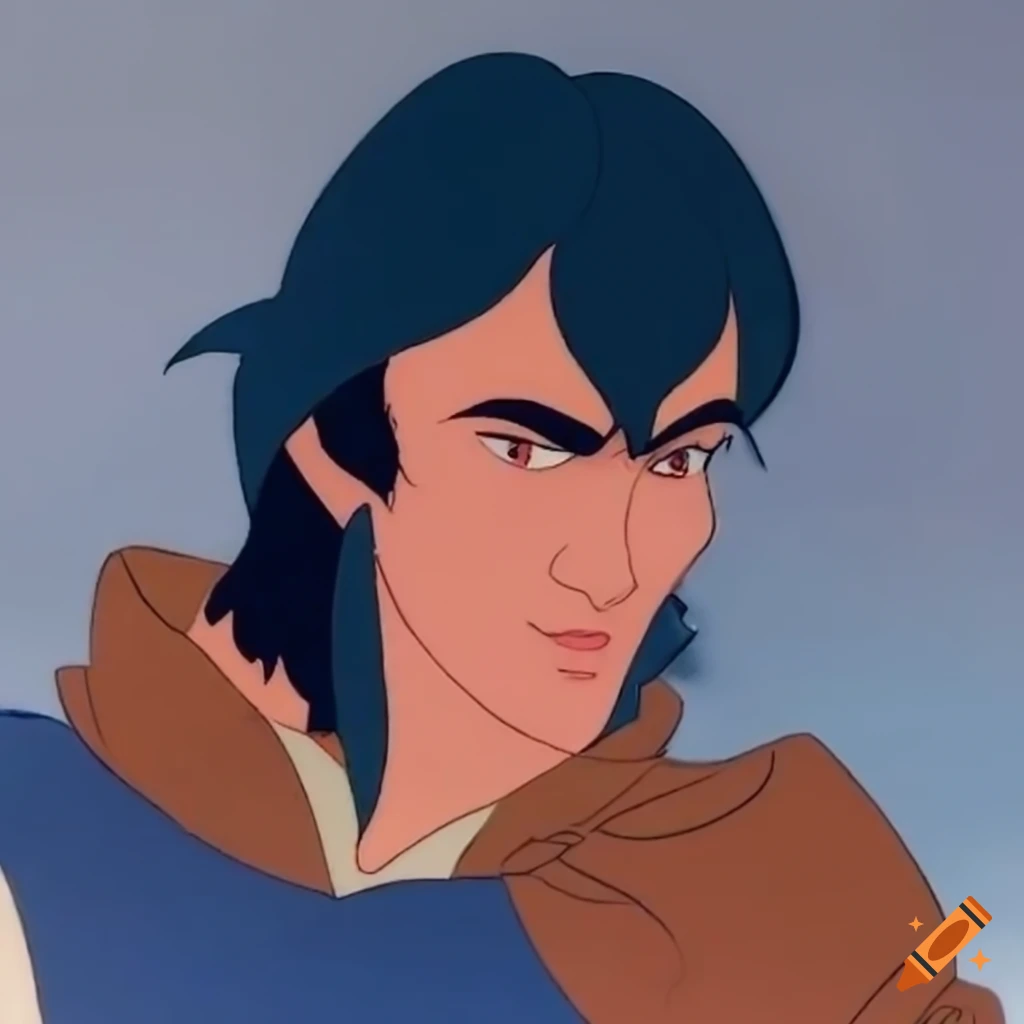 Close-up portrait of a dashing male medieval rogue in Disney cel ...