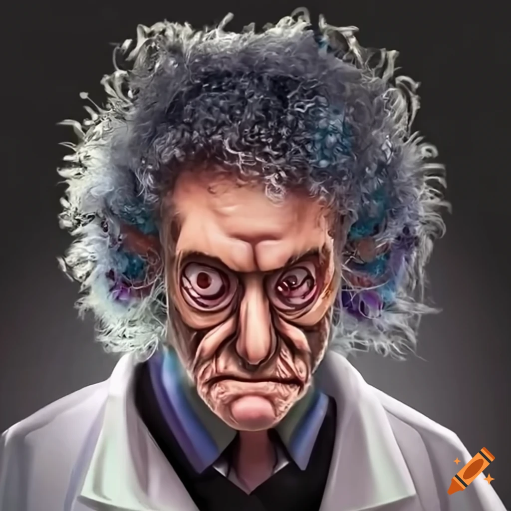Mad scientist with wild hair and lab coat on Craiyon
