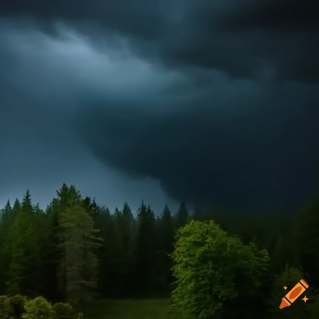 Storm over a forest on Craiyon