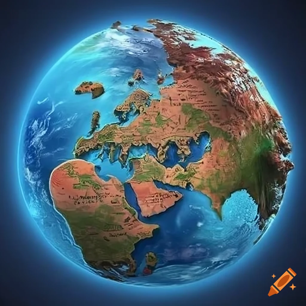 Fantasy world map with unique proportions depicting india larger on Craiyon