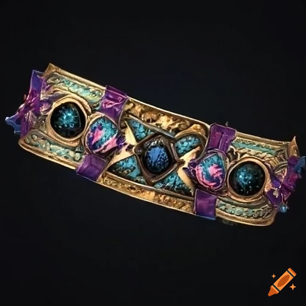 Front view of an adorned magic war belt on Craiyon