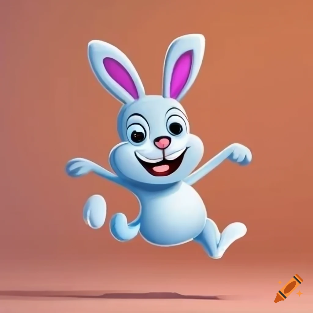 Cheerful cartoon rabbit jumping and running on Craiyon