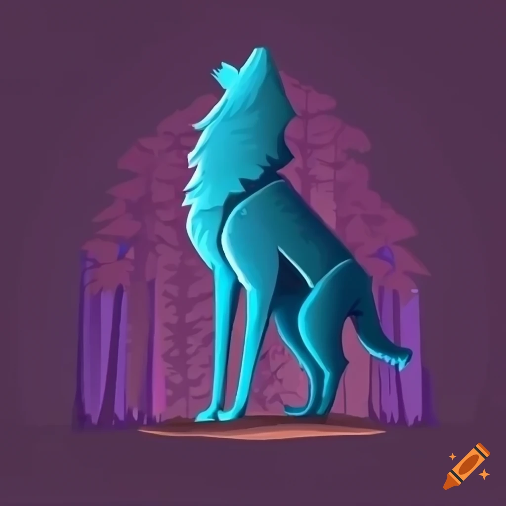 Stylized wolf howling in a forest on Craiyon
