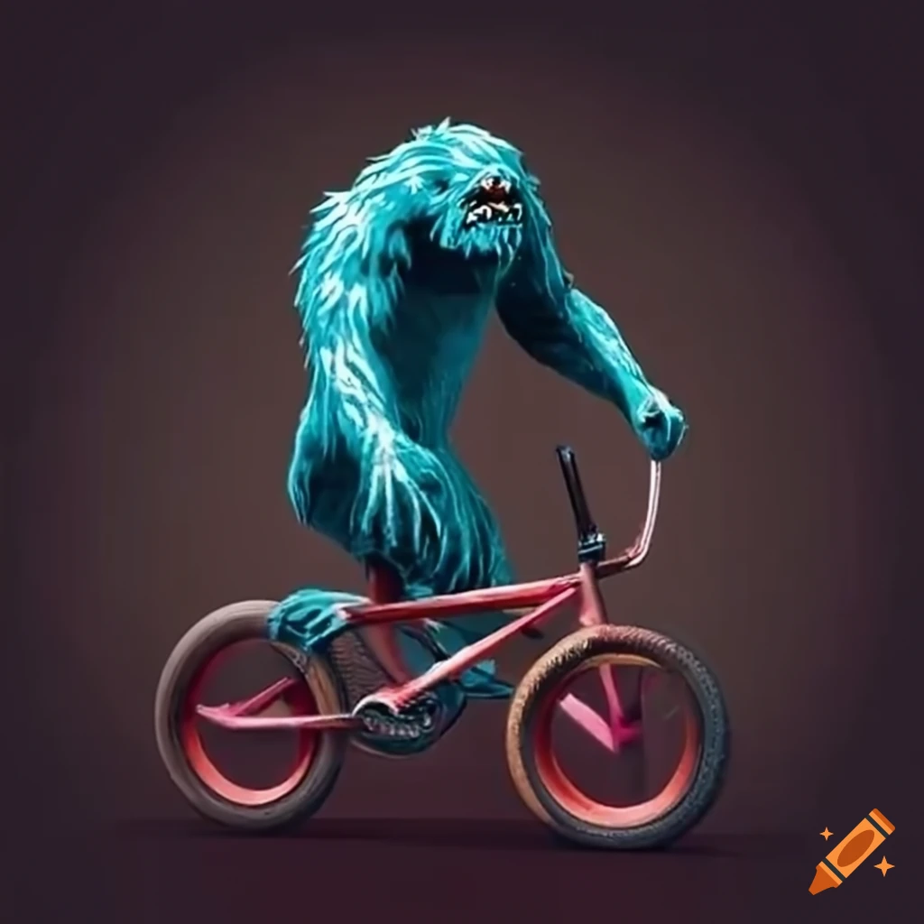 Bigfoot riding a bmx bicycle on Craiyon