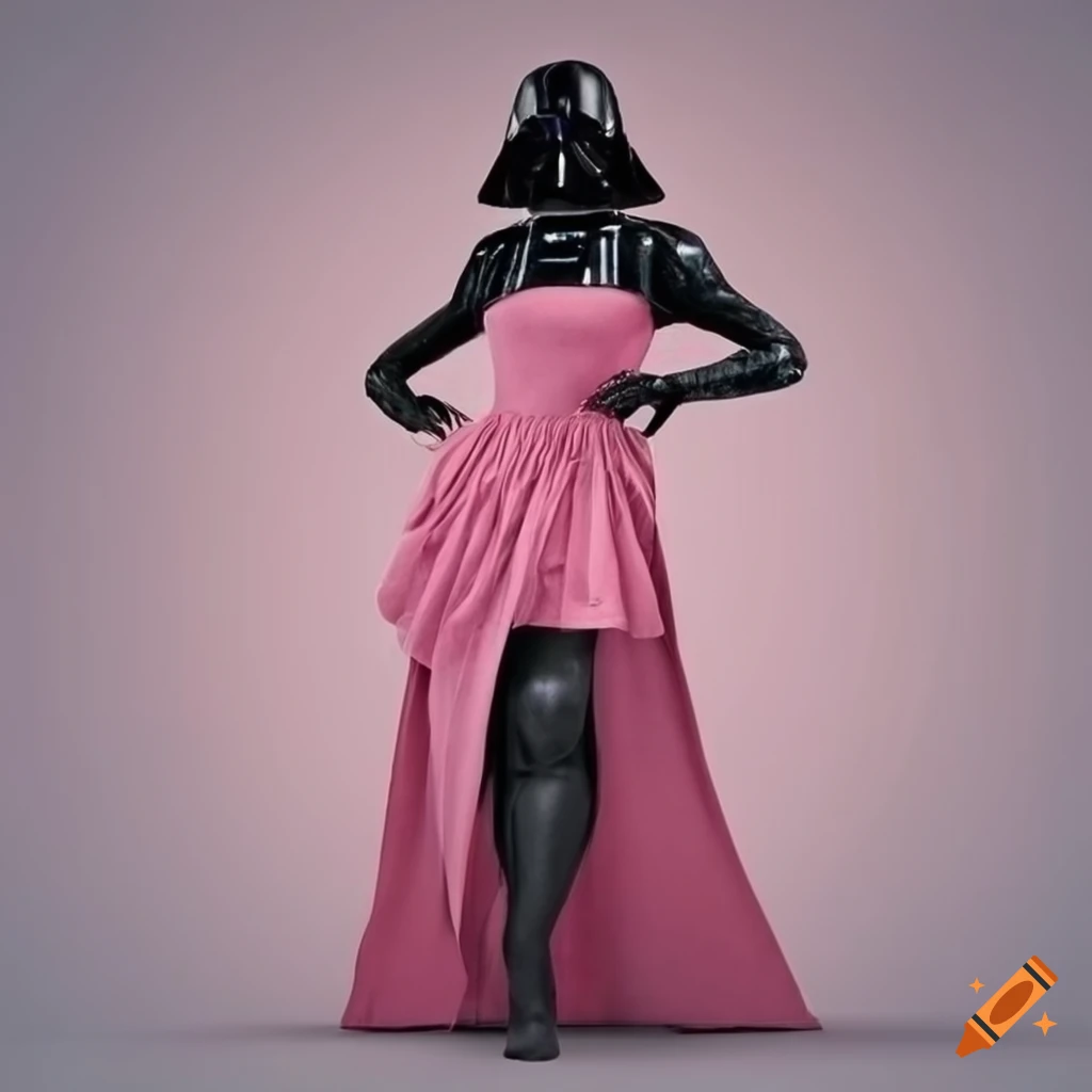 Darth Vader in a pink picnic dress striking a fashion pose on Craiyon