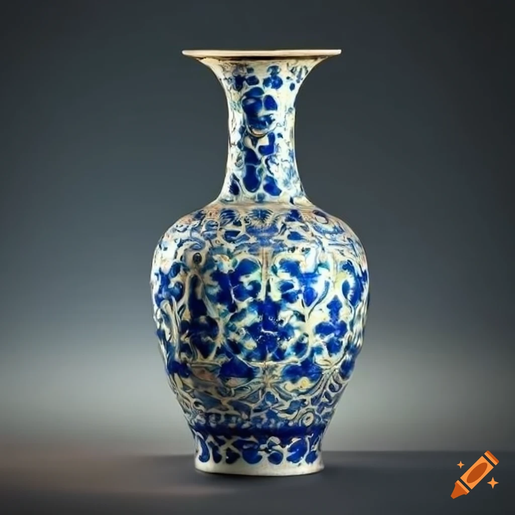 Antique chinese vase with intricate mandala patterns in blue and gold ...