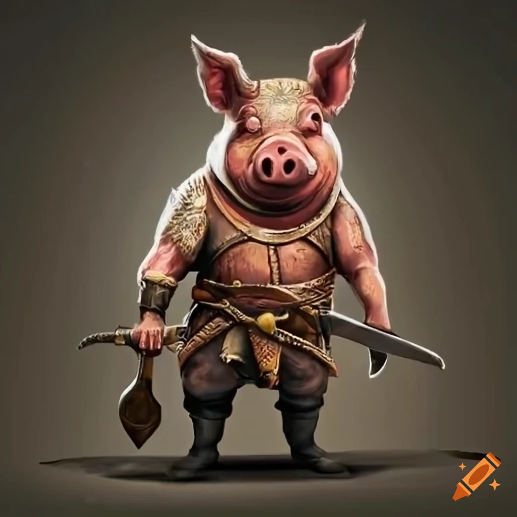 Big pig in armor with a sword on Craiyon