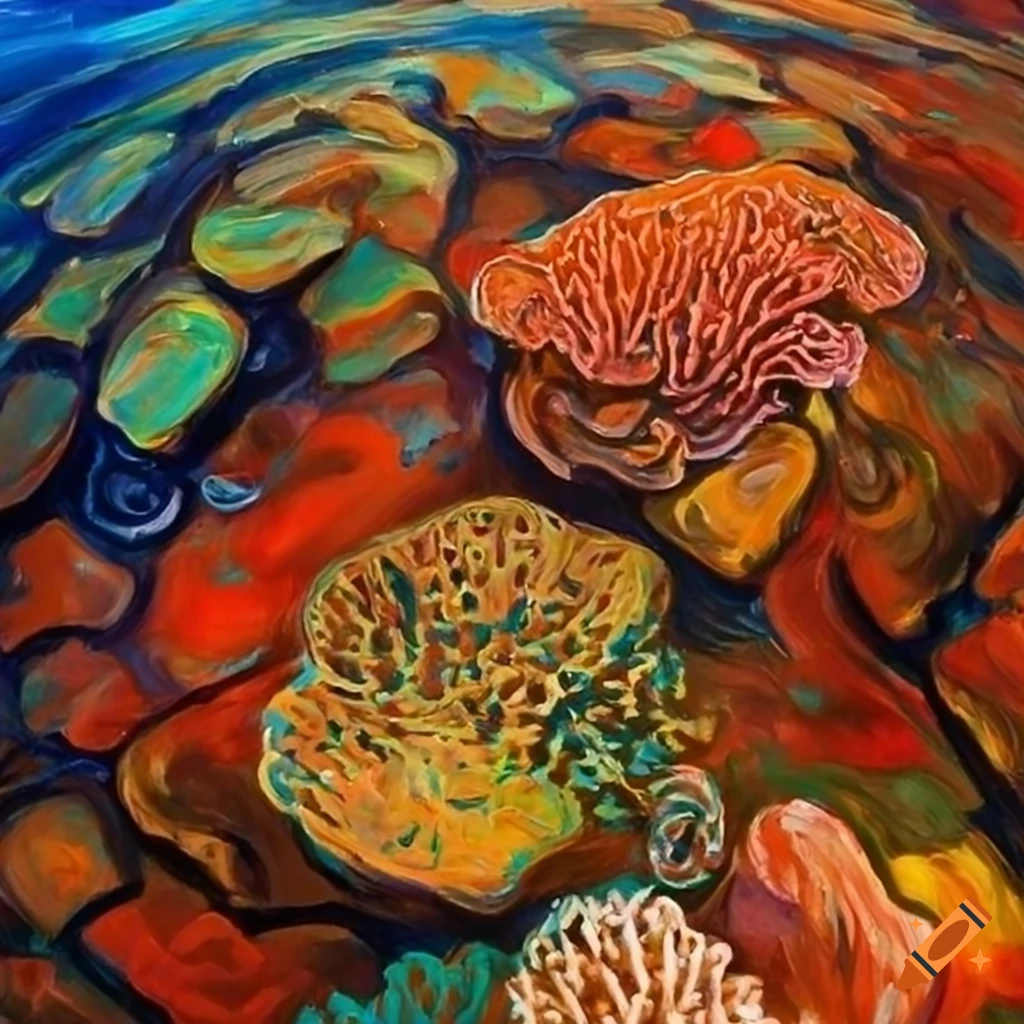 Tropical coral reef at low tide viewed from above the water, summertime ...