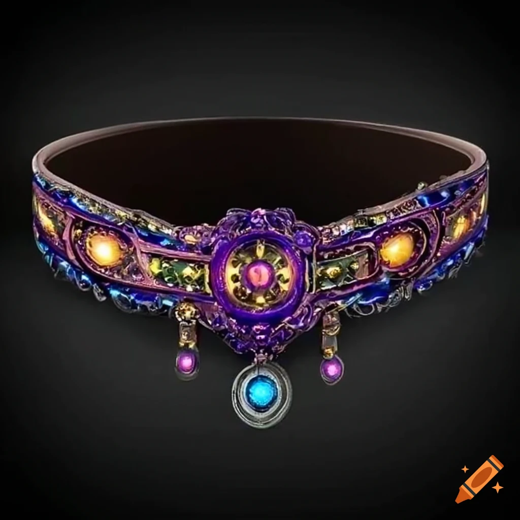 Adorned magic shiny war belt from the front view on Craiyon