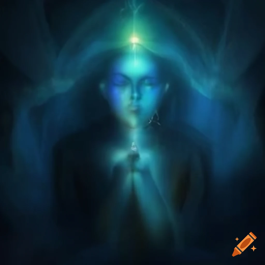 Ethereal figure emerging from a person and ascending towards radiant ...