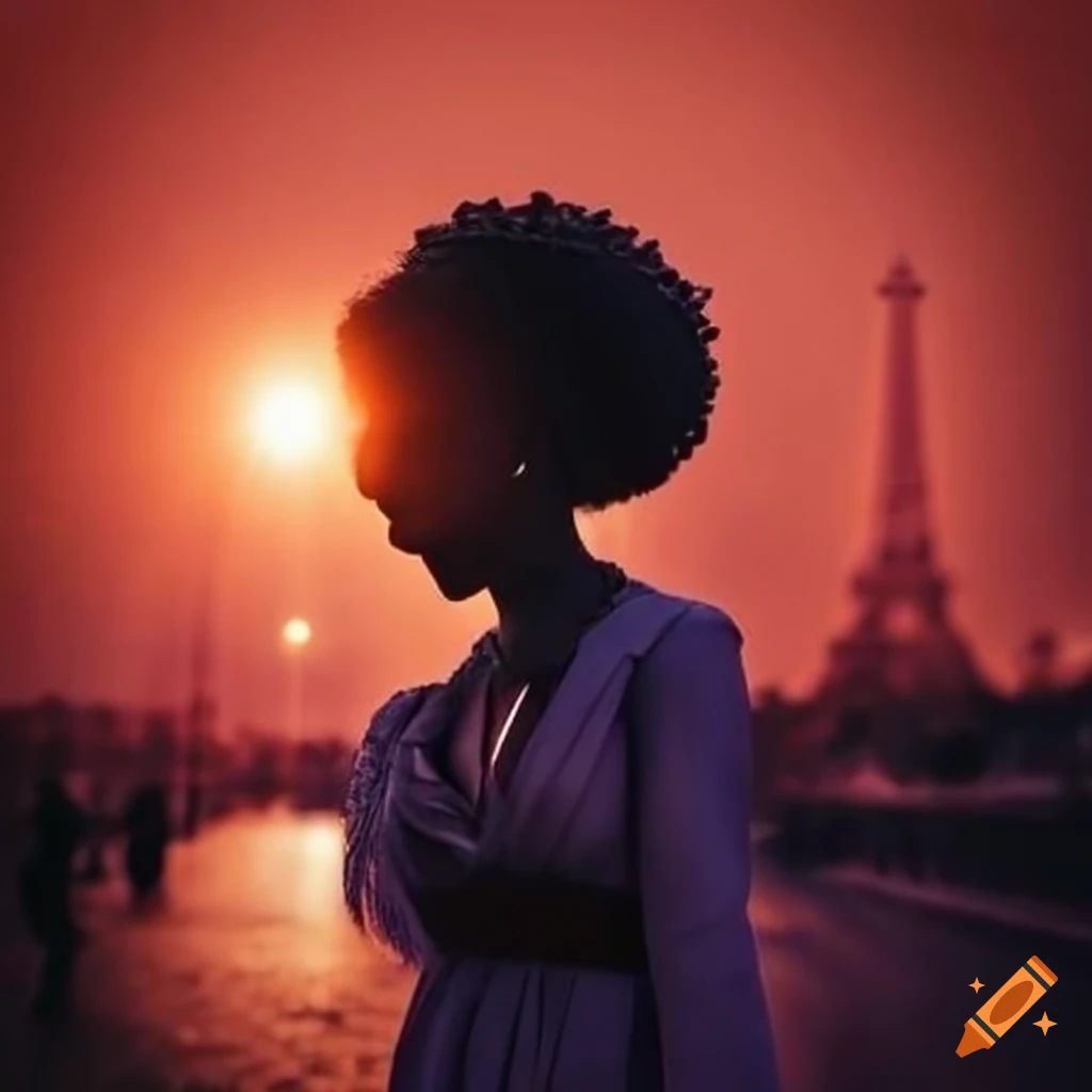 Elegant African woman in Paris with view of Eiffel Tower on Craiyon