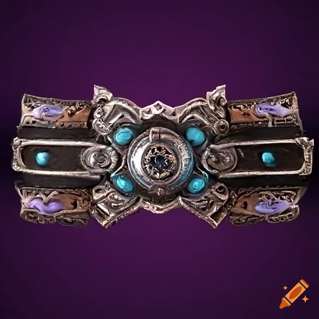 Front view of a decorated magic war belt on Craiyon