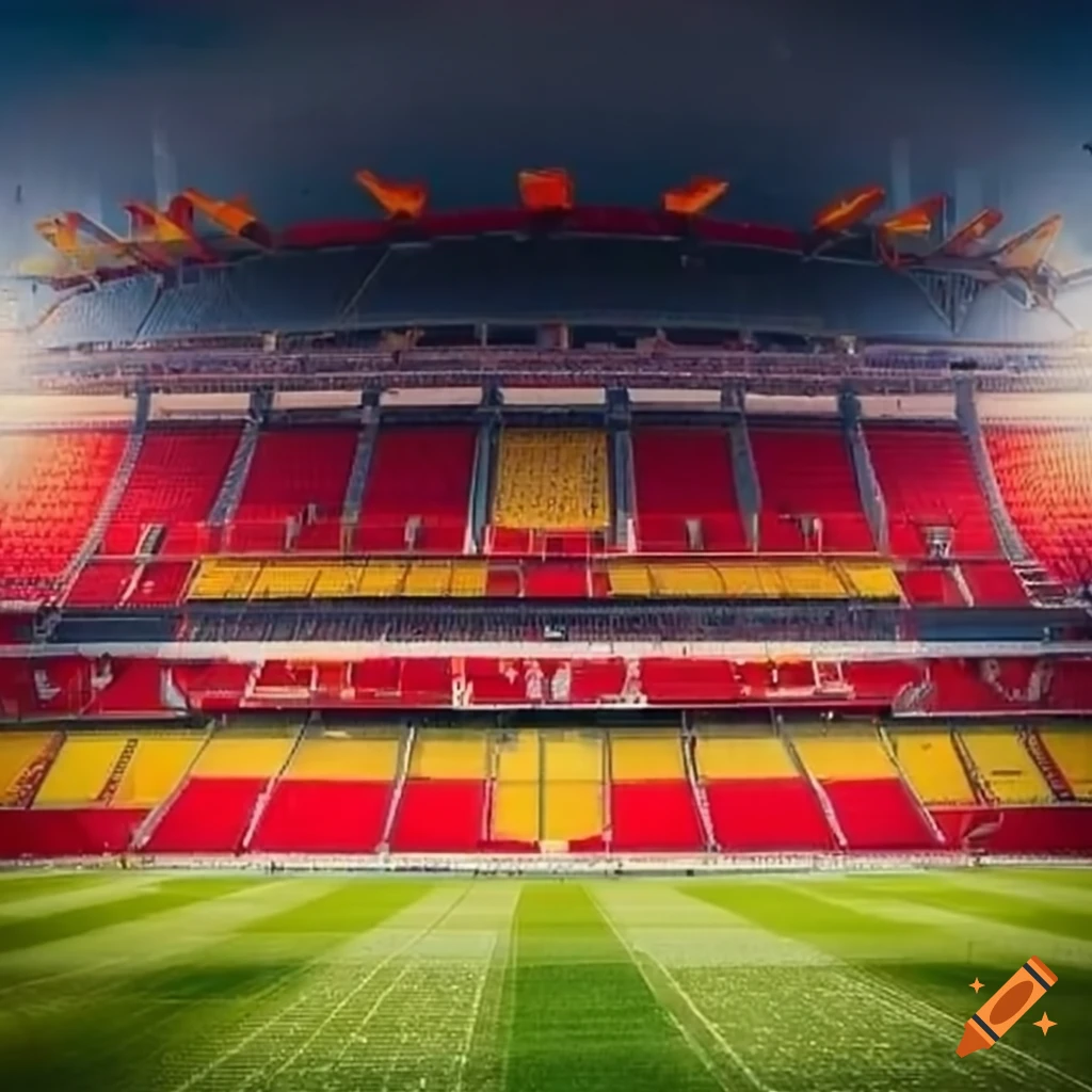 Yellow and red soccer stadium on Craiyon