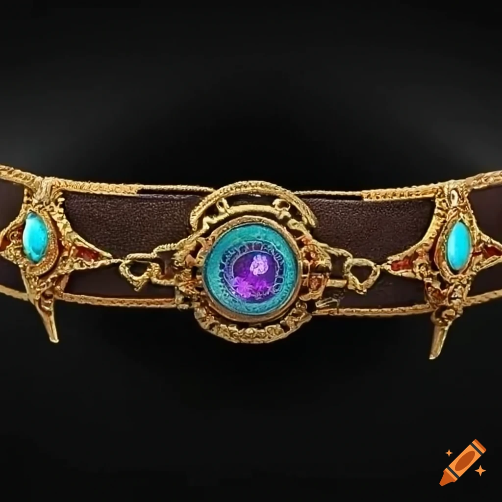 Front view of an adorned magic war belt on Craiyon