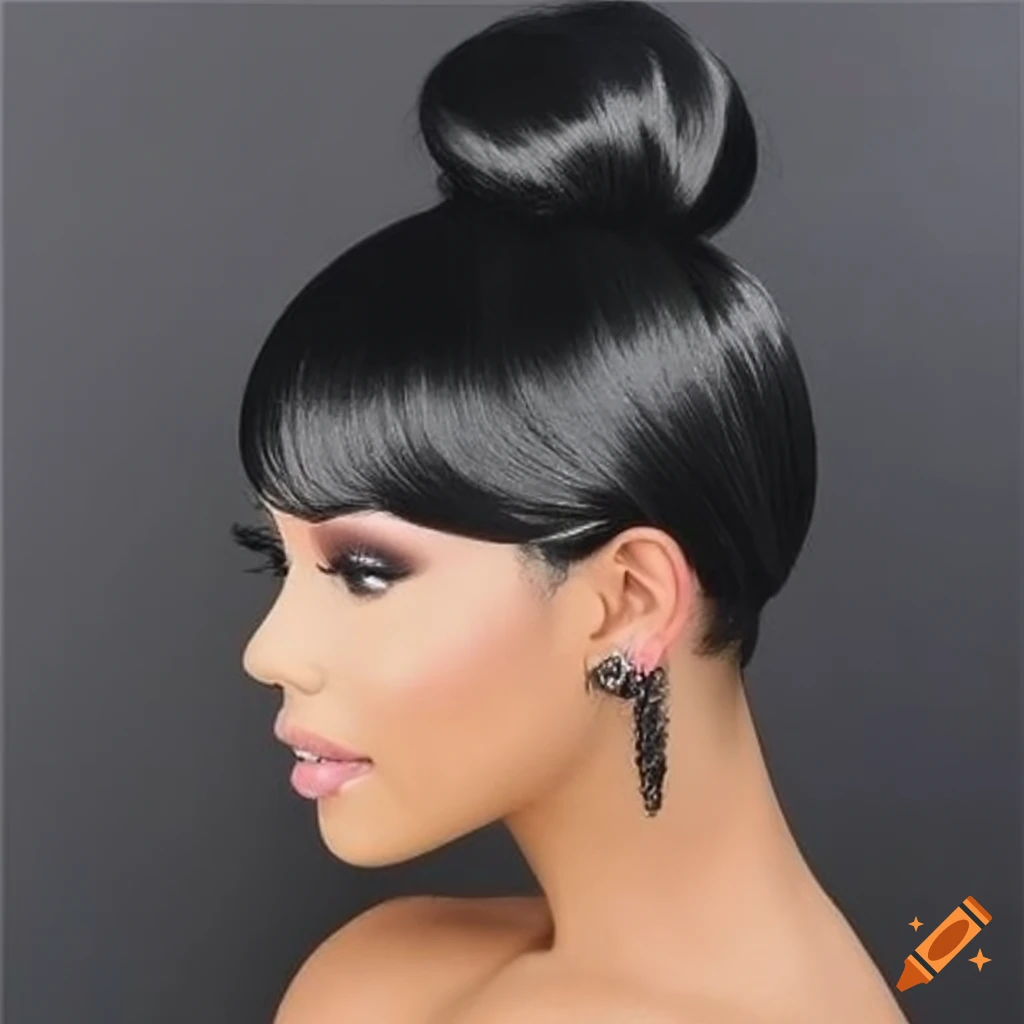 Elegant black swirly bun wig on Craiyon