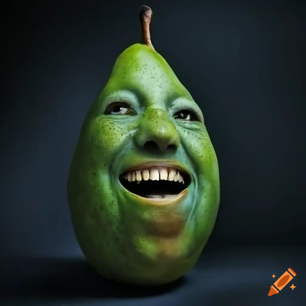 Pear with a smiling human face in high resolution on Craiyon