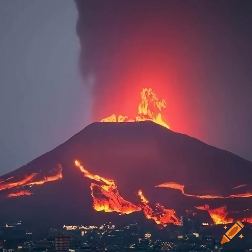 Mount Vesuvius eruption with Naples in ashes on Craiyon