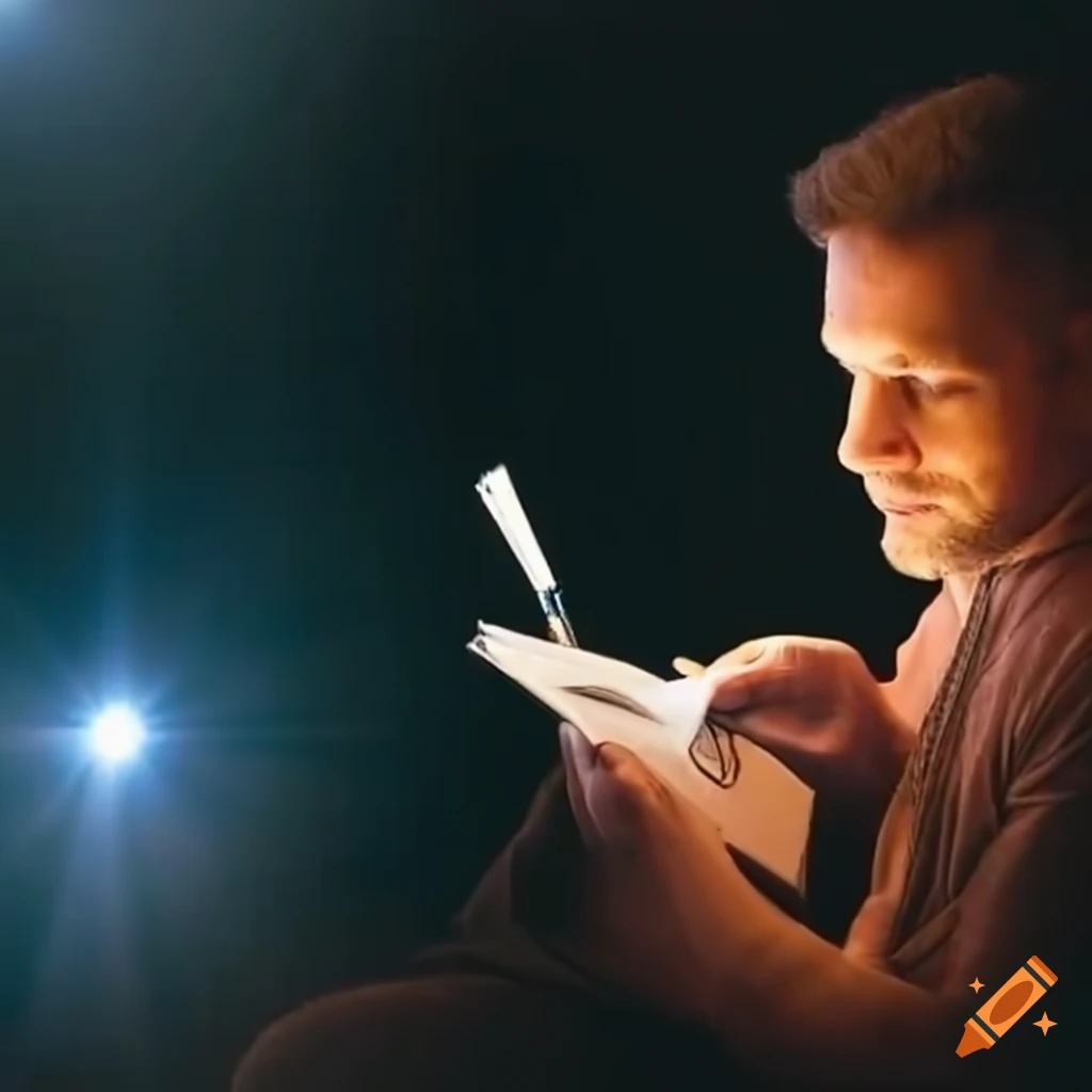 Man reading a journal with pen in hand on Craiyon