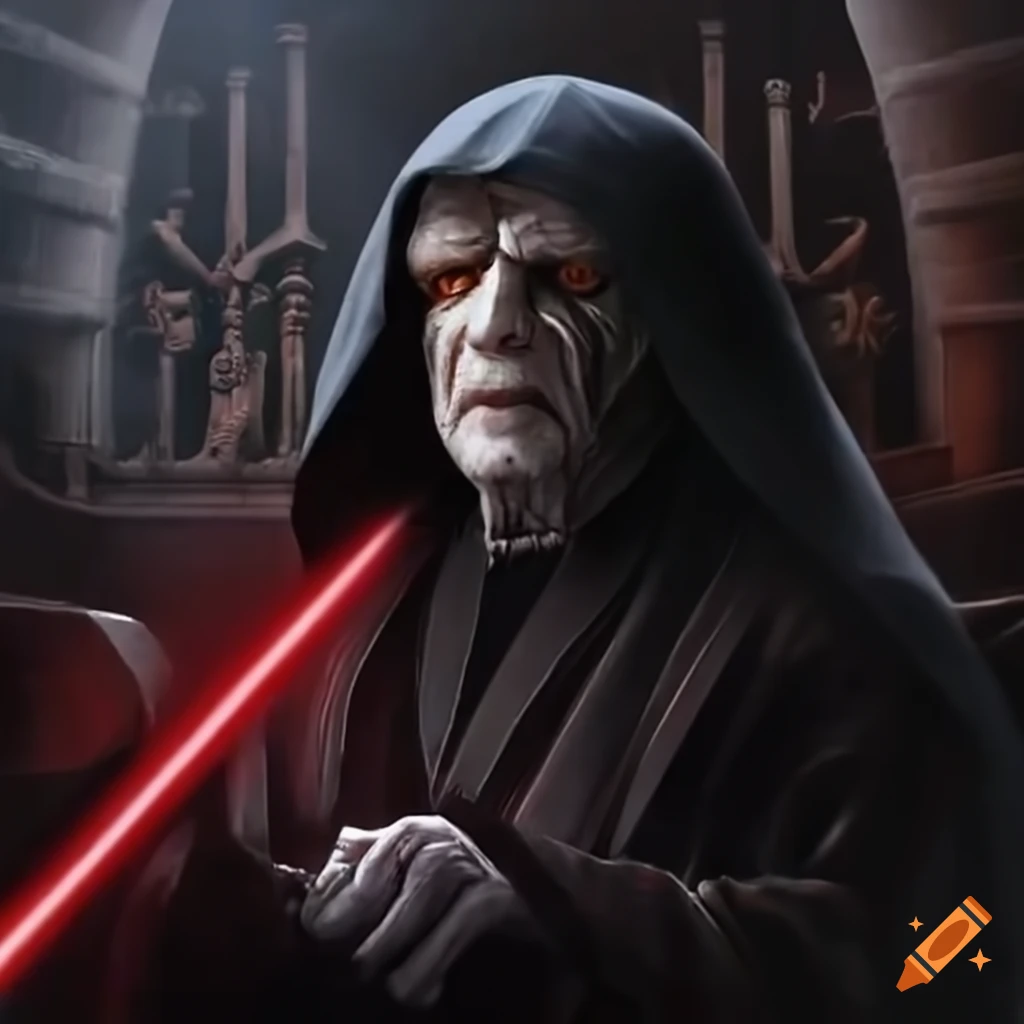 Darth vader pushing emperor palpatine in throne room scene on Craiyon