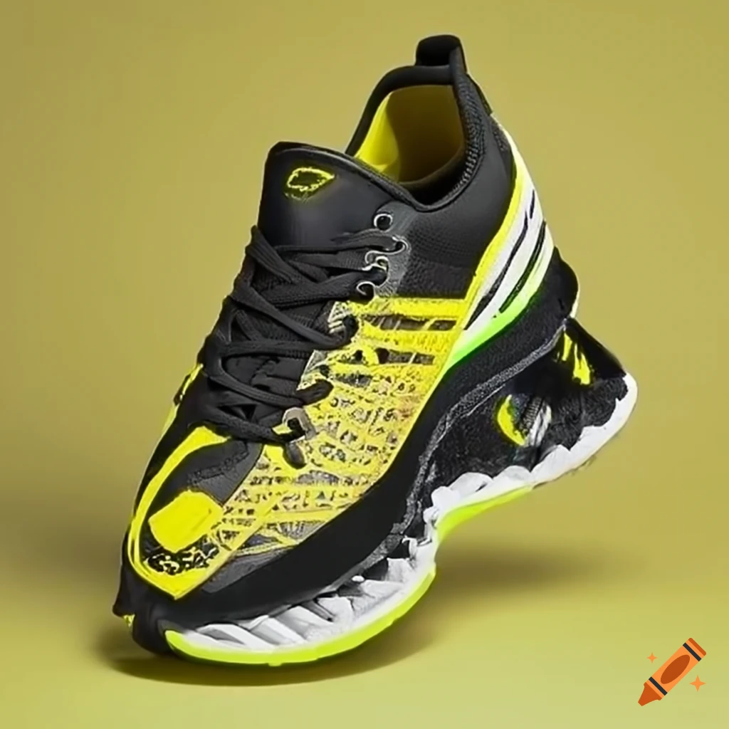 Yellow and black running shoes without logo on Craiyon