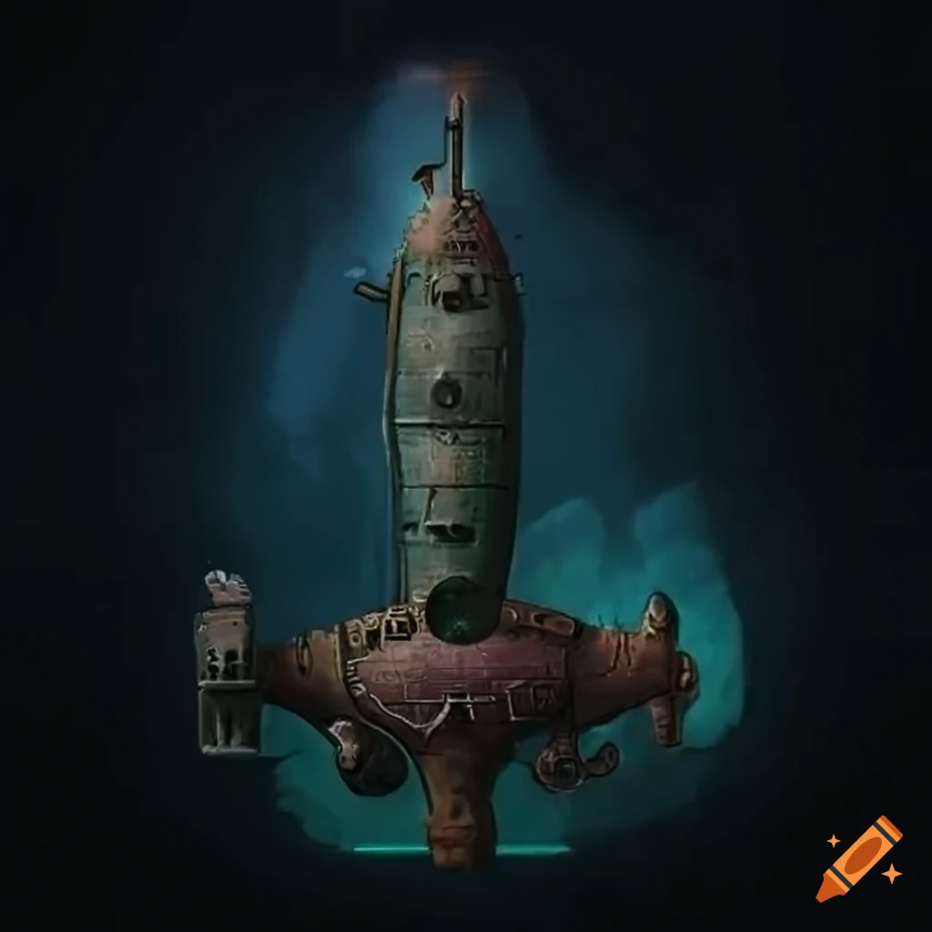 Top down view of a submarine token for dnd on Craiyon