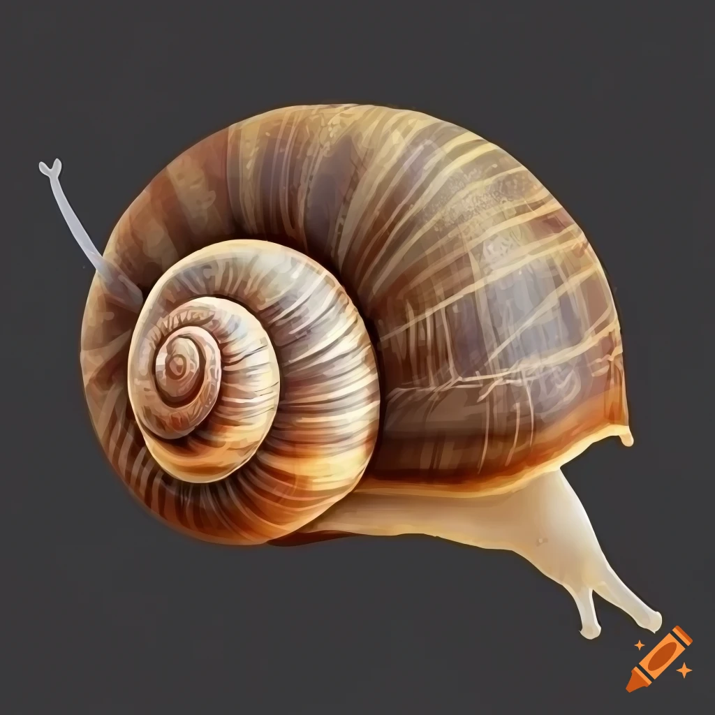 Detailed digital painting of a snail on white background on Craiyon
