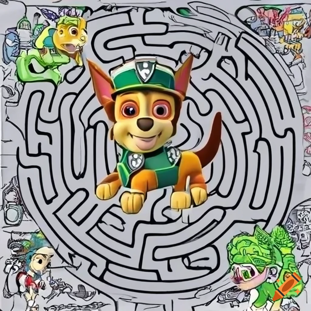 Children's Labyrinth coloring book with Paw Patrol style on Craiyon