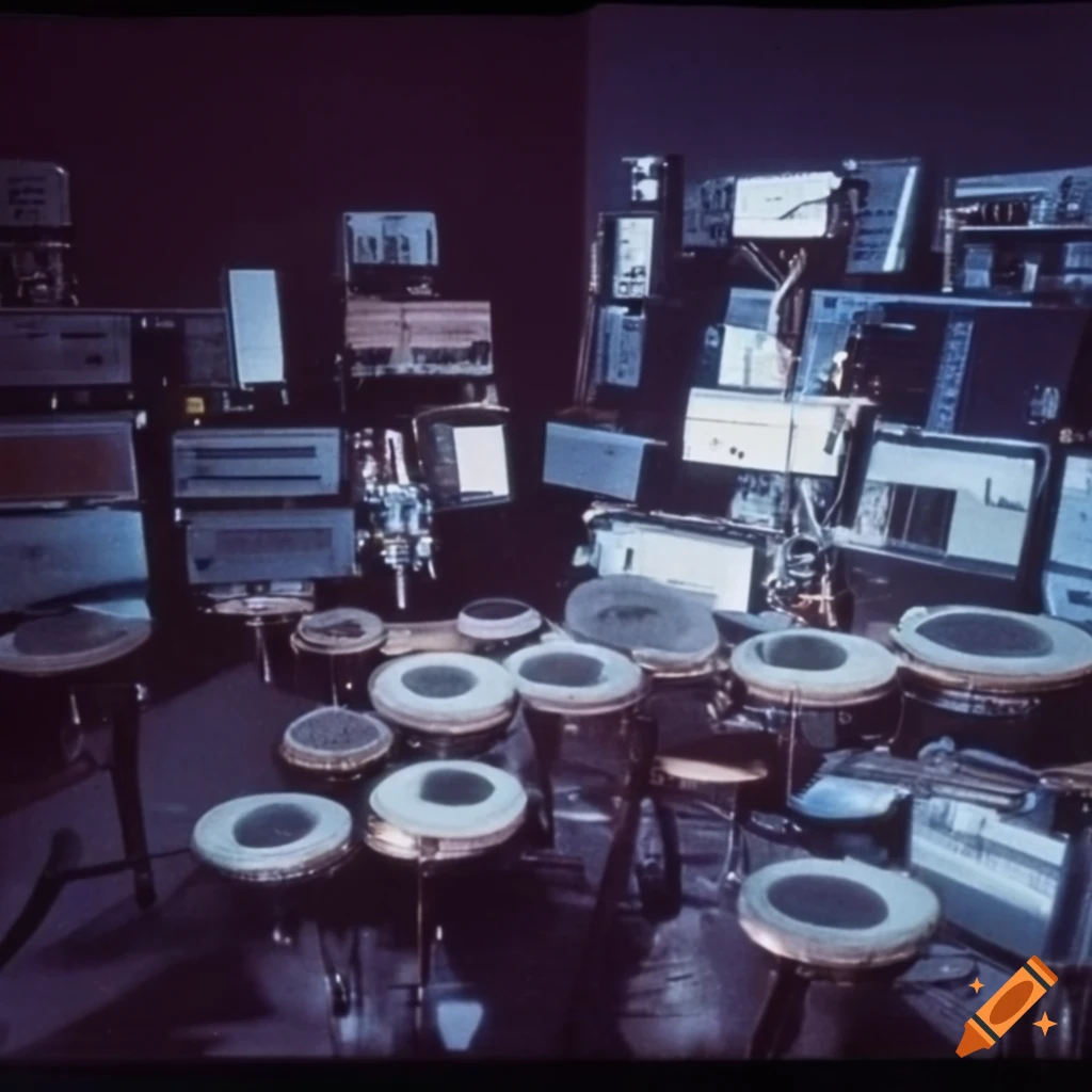 Collection of futuristic electronic percussion instruments in the ...
