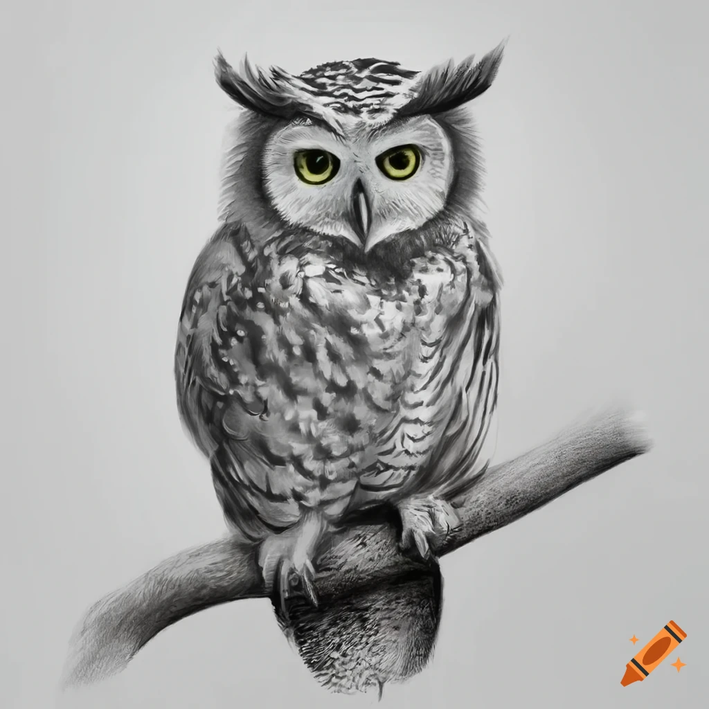 Realistic pencil drawing of a magical owl on Craiyon
