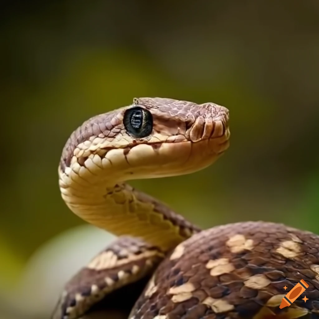 Close-up of a venomous mountain viper in its natural habitat on Craiyon