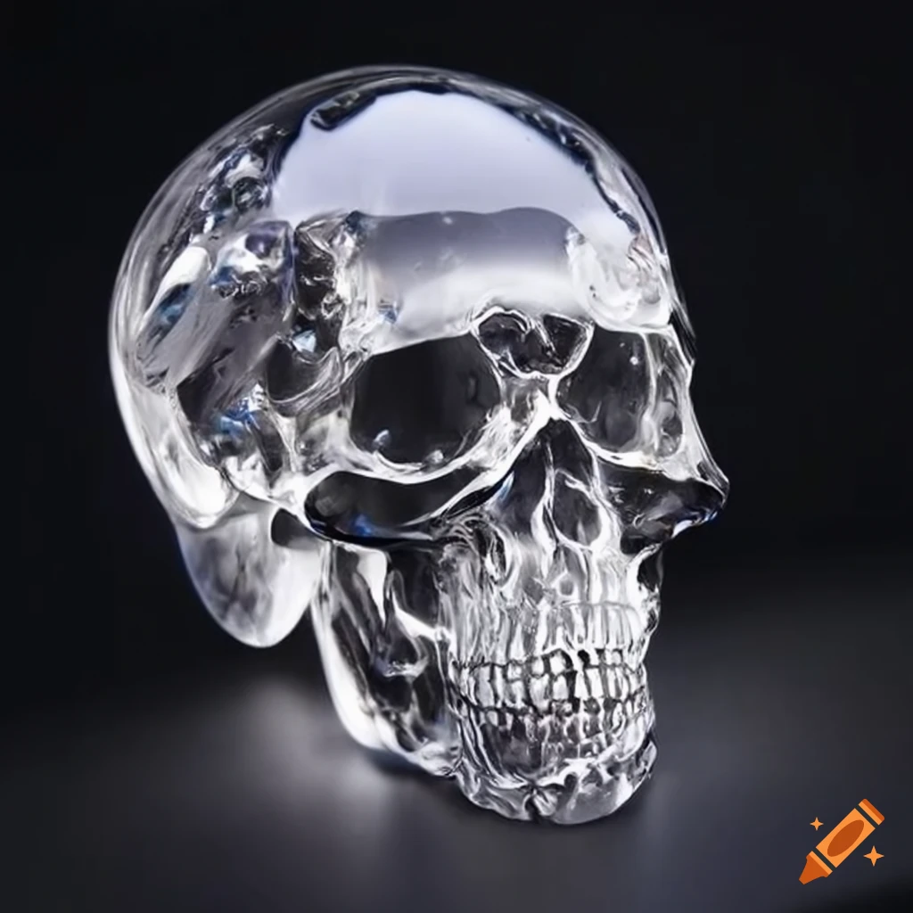 Single skull-shaped bubble in clear crystal skull on Craiyon
