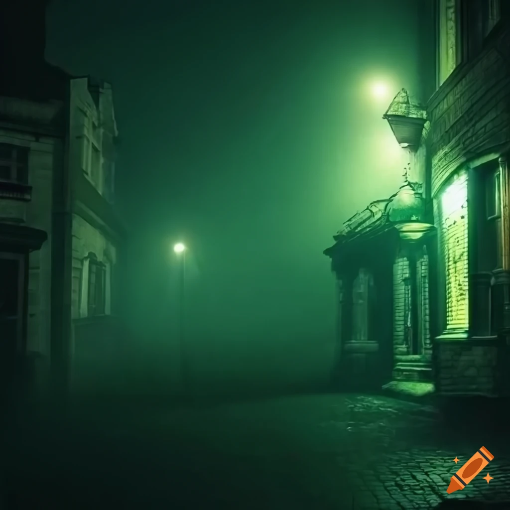 Victorian london inn covered in deep fog at night on Craiyon
